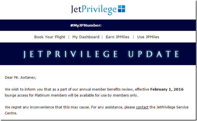 JetPrivilege withdraws +1 Lounge Access for Platinums - Live From A Lounge
