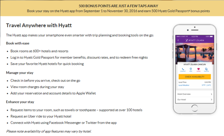 Use Hyatt mobile app and earn 500 bonus points on your next booking ...