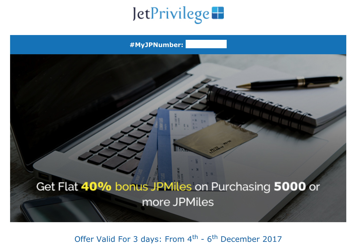 Flash Sale: JetPrivilege 40% bonus to buy JPMiles - Live From A Lounge
