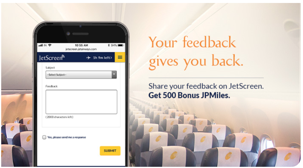 500 JPMiles for using JetScreen - Live From A Lounge