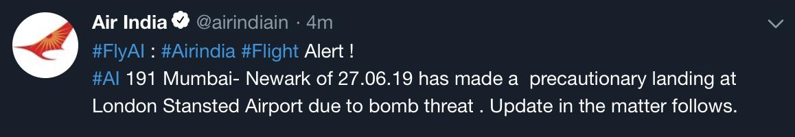 Air India AI191 to Newark receives bomb threat mid-air; lands at London ...