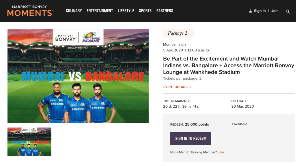 Marriott Bonvoy Moments: Get tickets to IPL with your Marriott Bonvoy ...