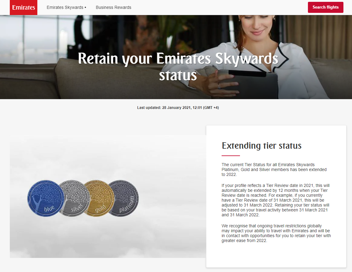 Emirates Status Extension by 12 months into 2022 - Live From A Lounge