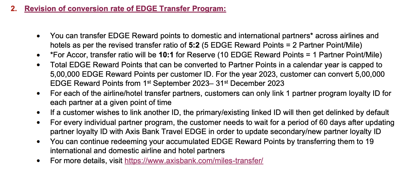 Axis Bank notifies new transfer ratio for transfers to Accor effective ...