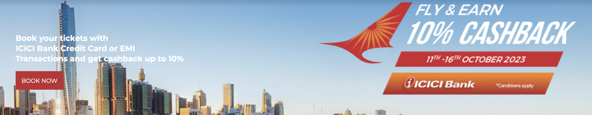 Promo: Air India Offering 10% Cashback on bookings made with ICICI Bank ...