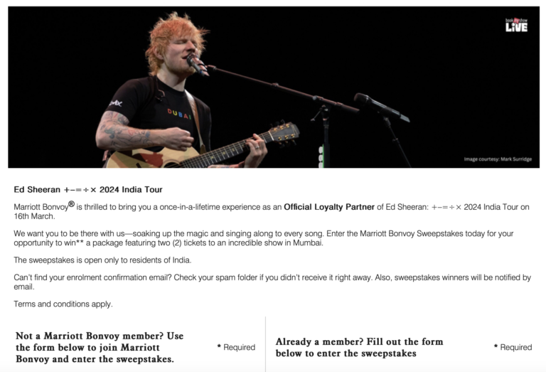 Marriott Bonvoy Moments: Bid for Ed Sheeran’s Mumbai Concert tickets ...