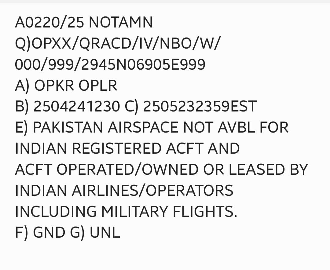 Pakistan Airspace closed to Indian airlines with immediate effect ...