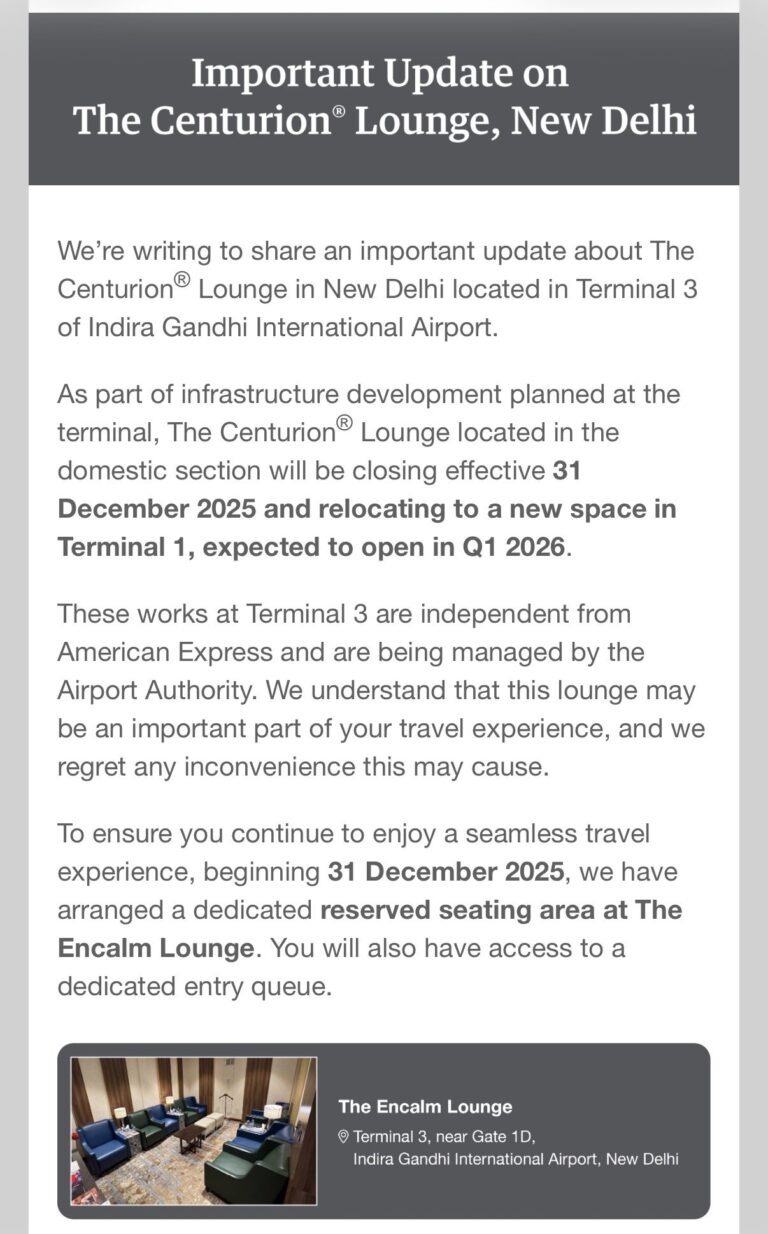 Delhi Airport Terminal 3’s Amex Centurion Lounge shuts down; New lounge ...
